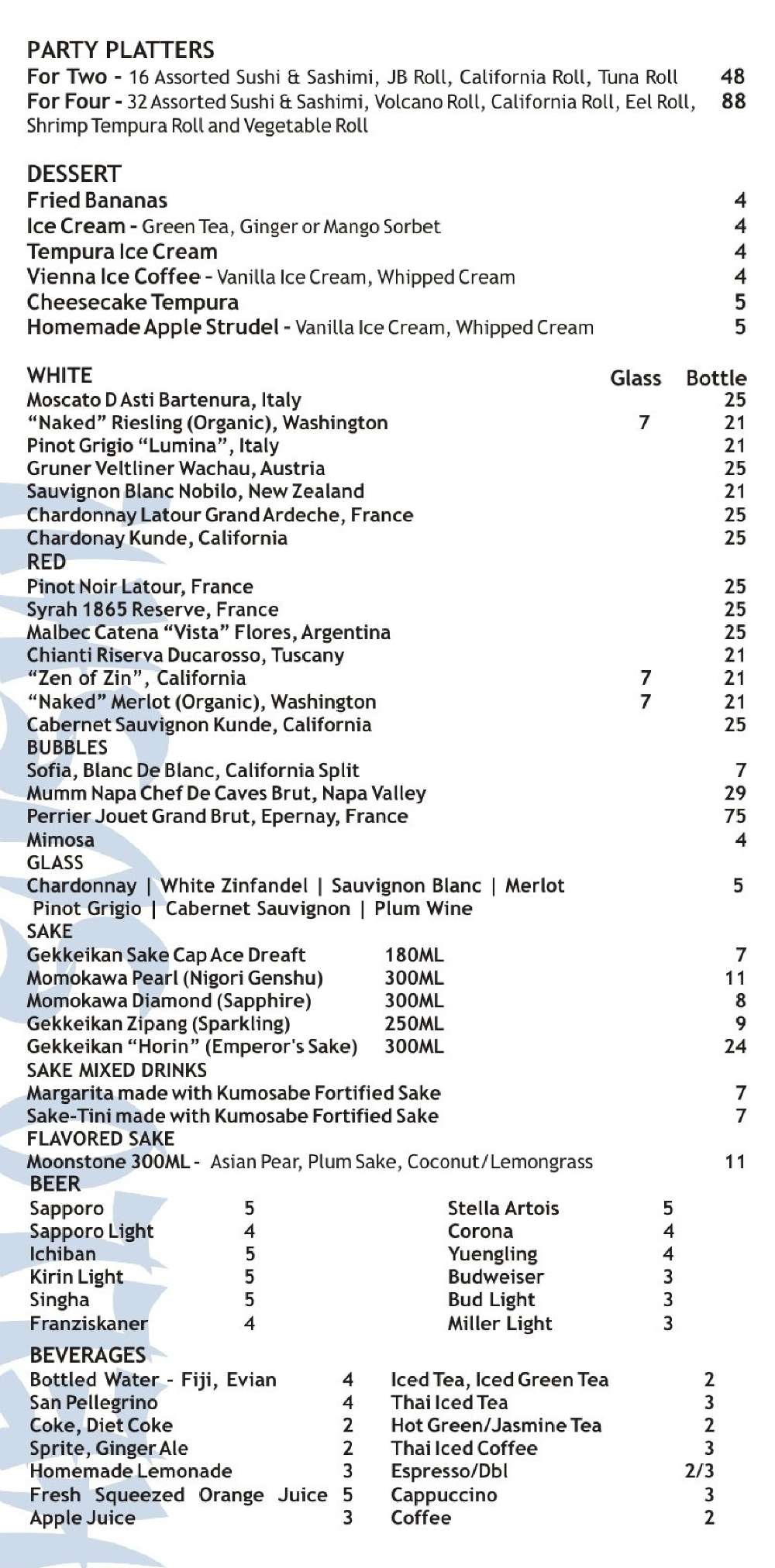 Menu at Hello Sushi restaurant, Hollywood