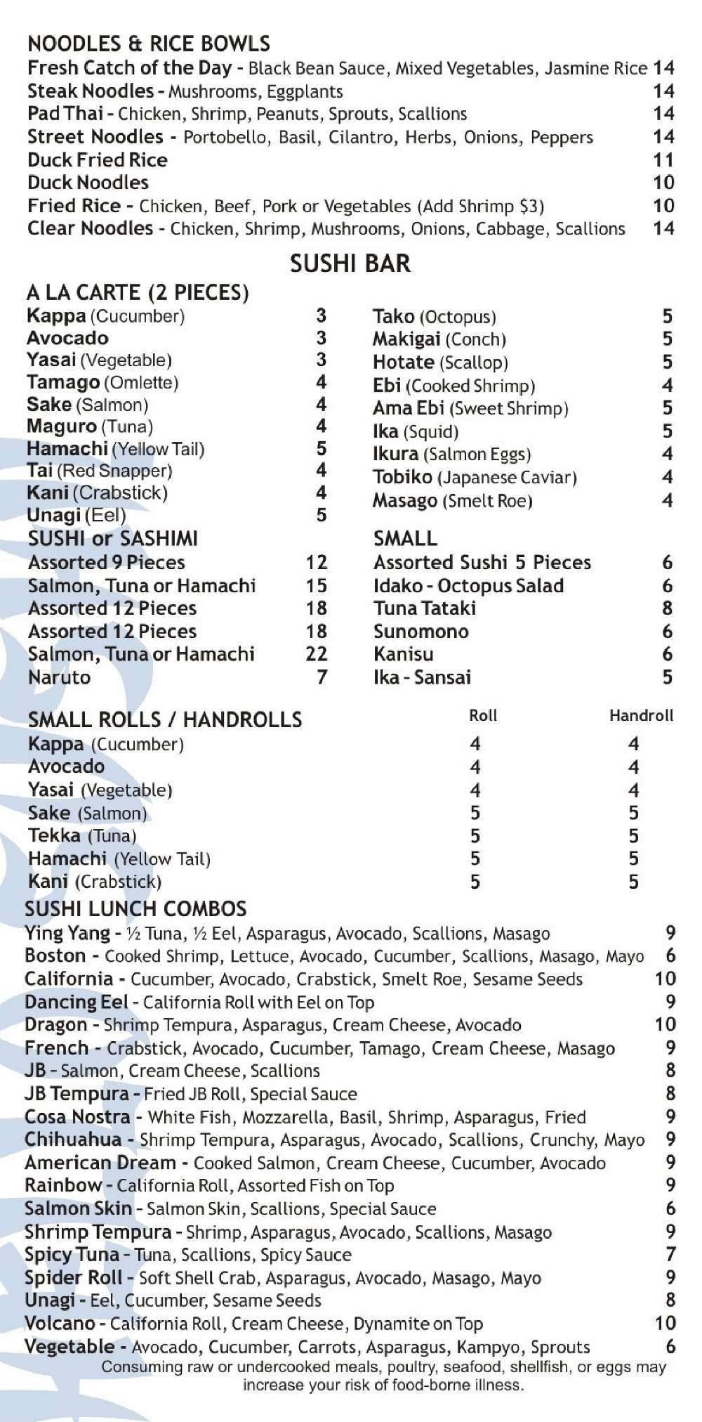 Menu at Hello Sushi restaurant, Hollywood