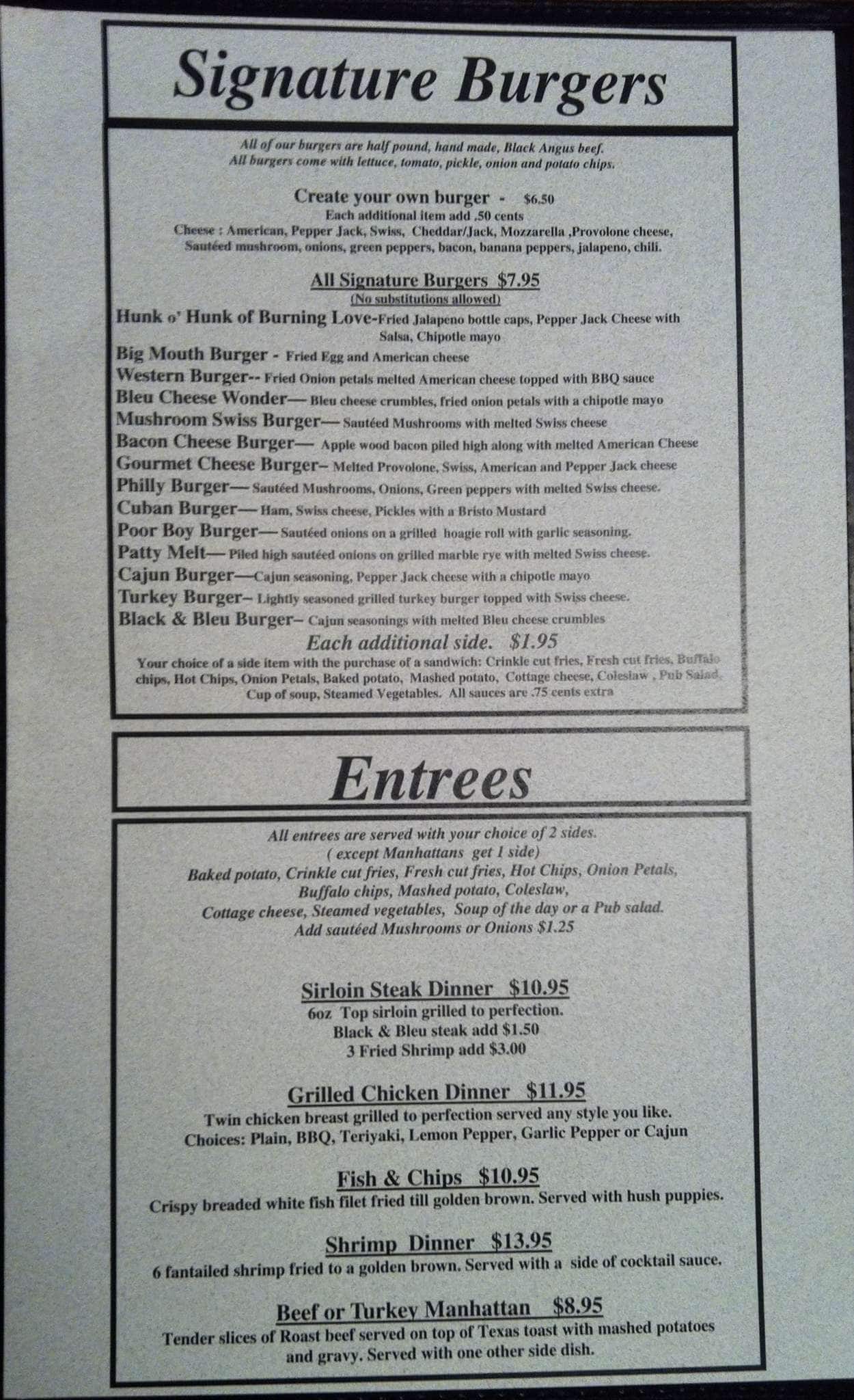 Menu at McGilvery's Speedway pub & bar, Indianapolis, N High School Rd