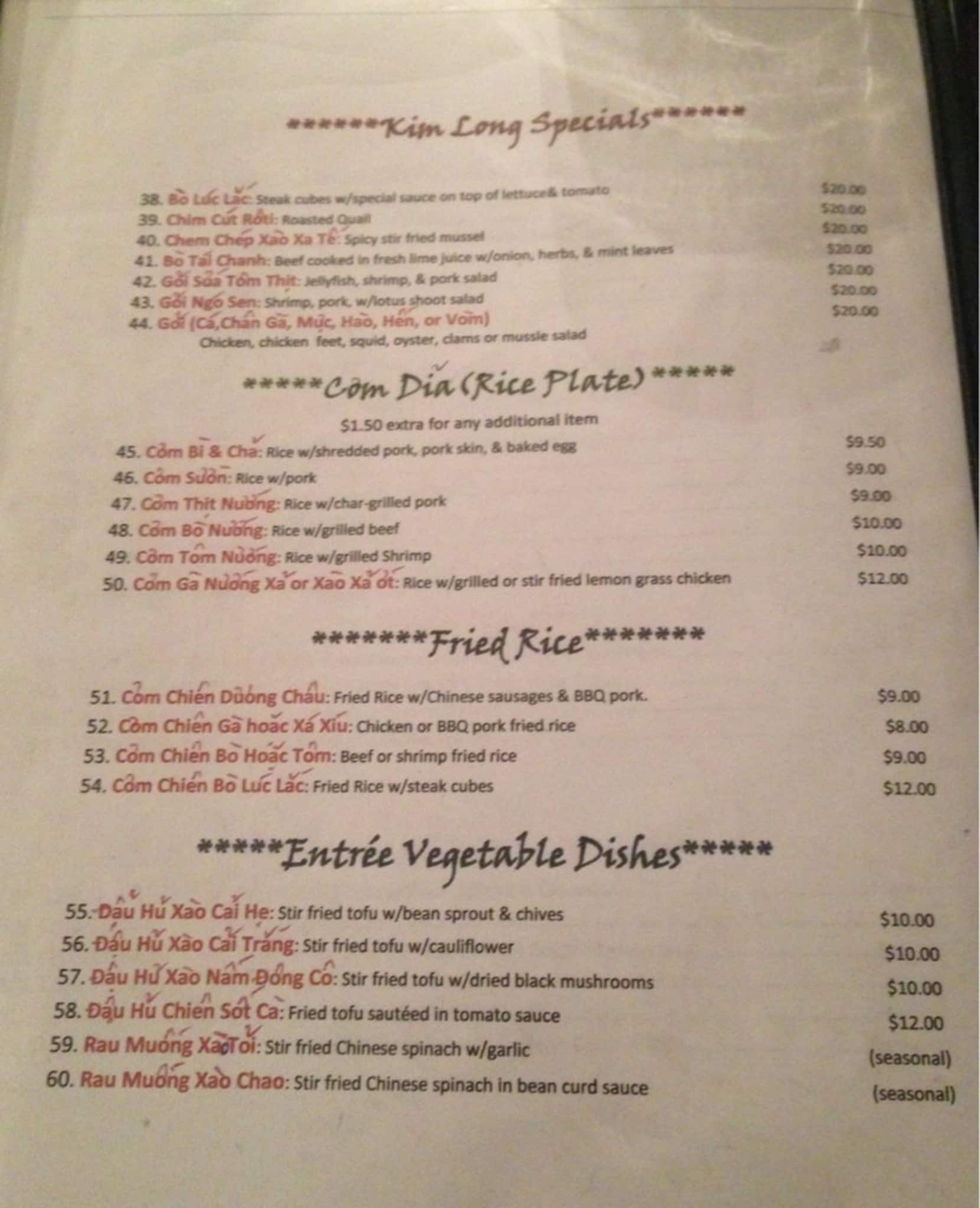 Menu at kim long restaurant, Biloxi