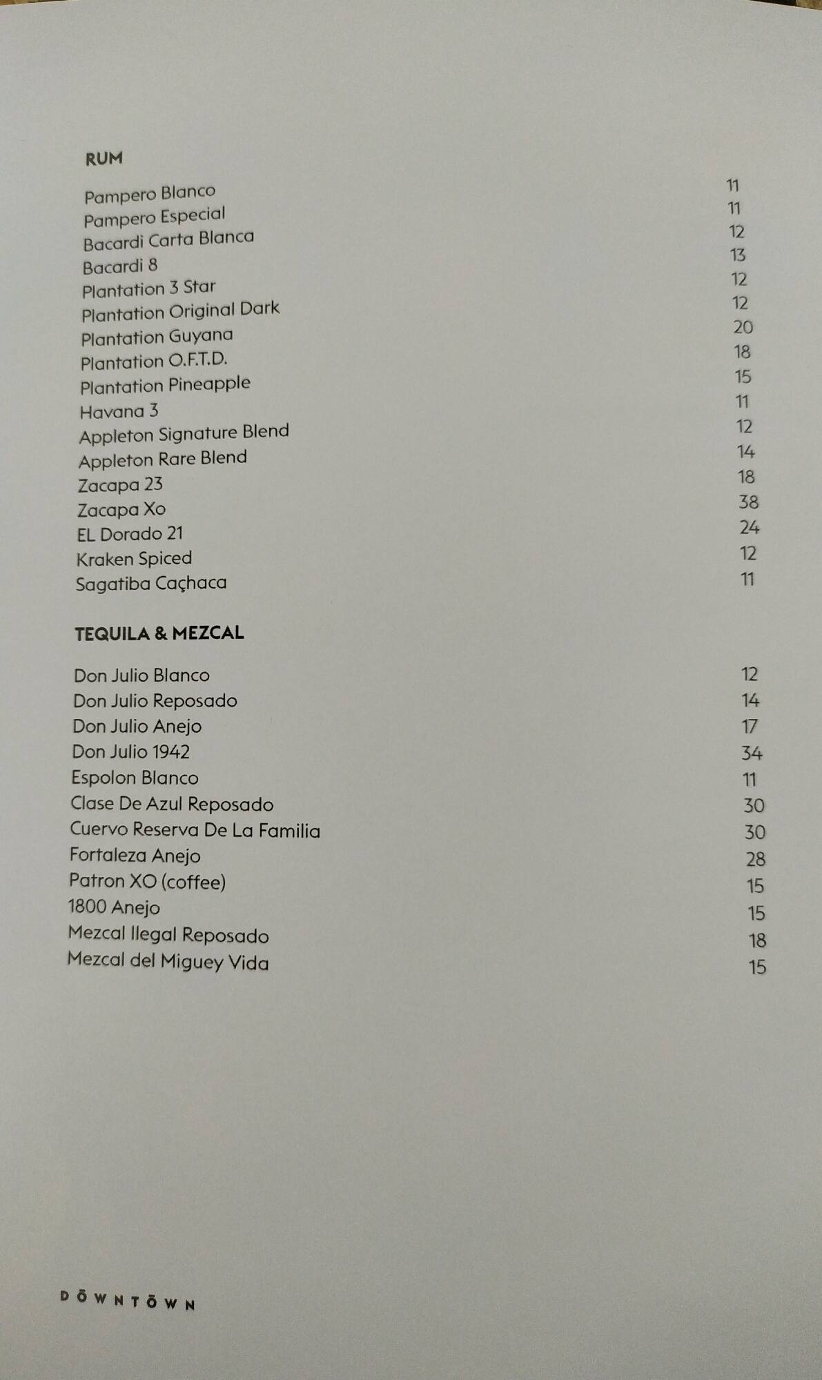 Menu at Matteo Downtown restaurant, Sydney