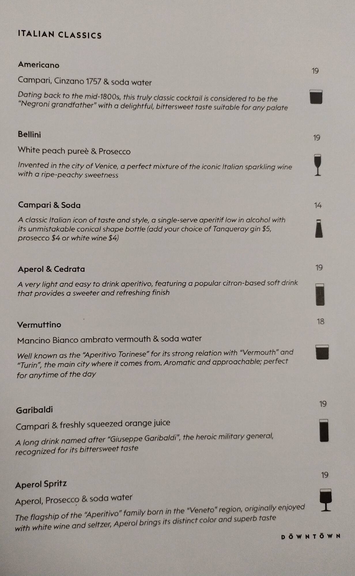 Menu at Matteo Downtown restaurant, Sydney