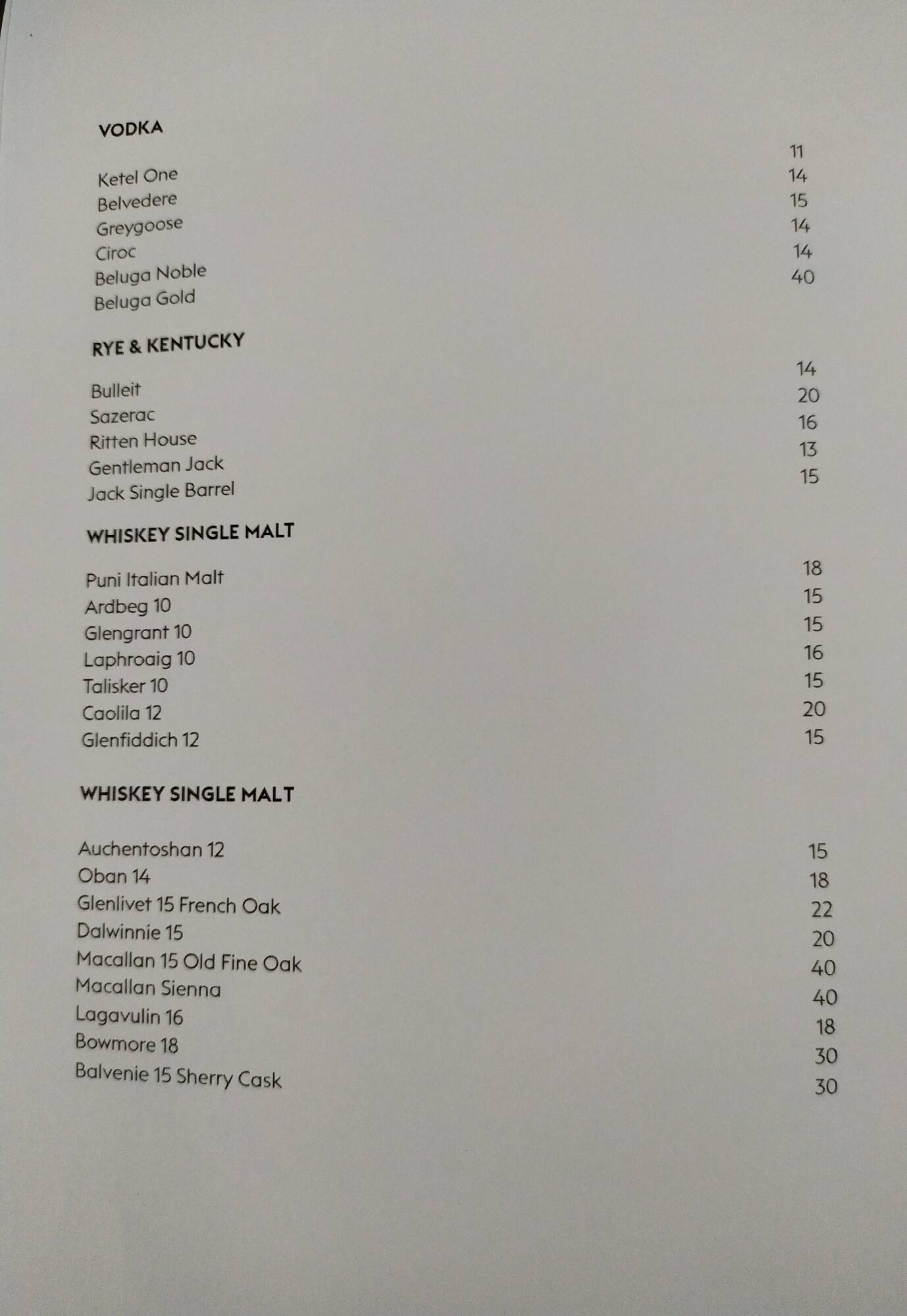 Menu at Matteo Downtown restaurant, Sydney