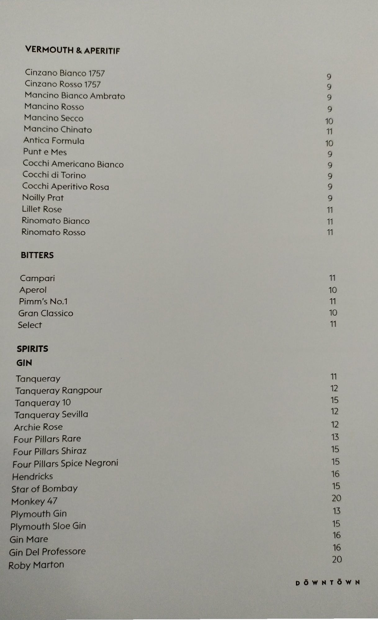 Menu at Matteo Downtown restaurant, Sydney