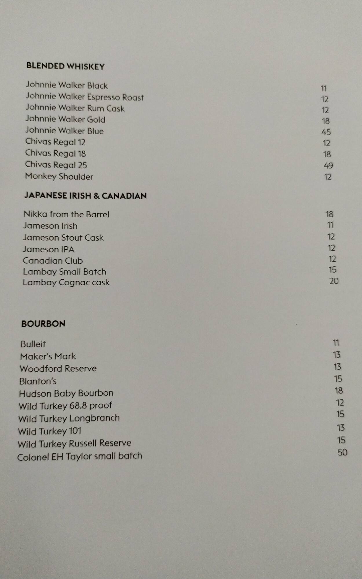 Menu at Matteo Downtown restaurant, Sydney