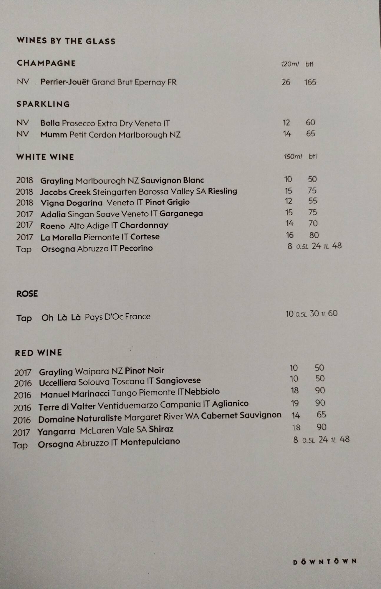 Menu at Matteo Downtown restaurant, Sydney