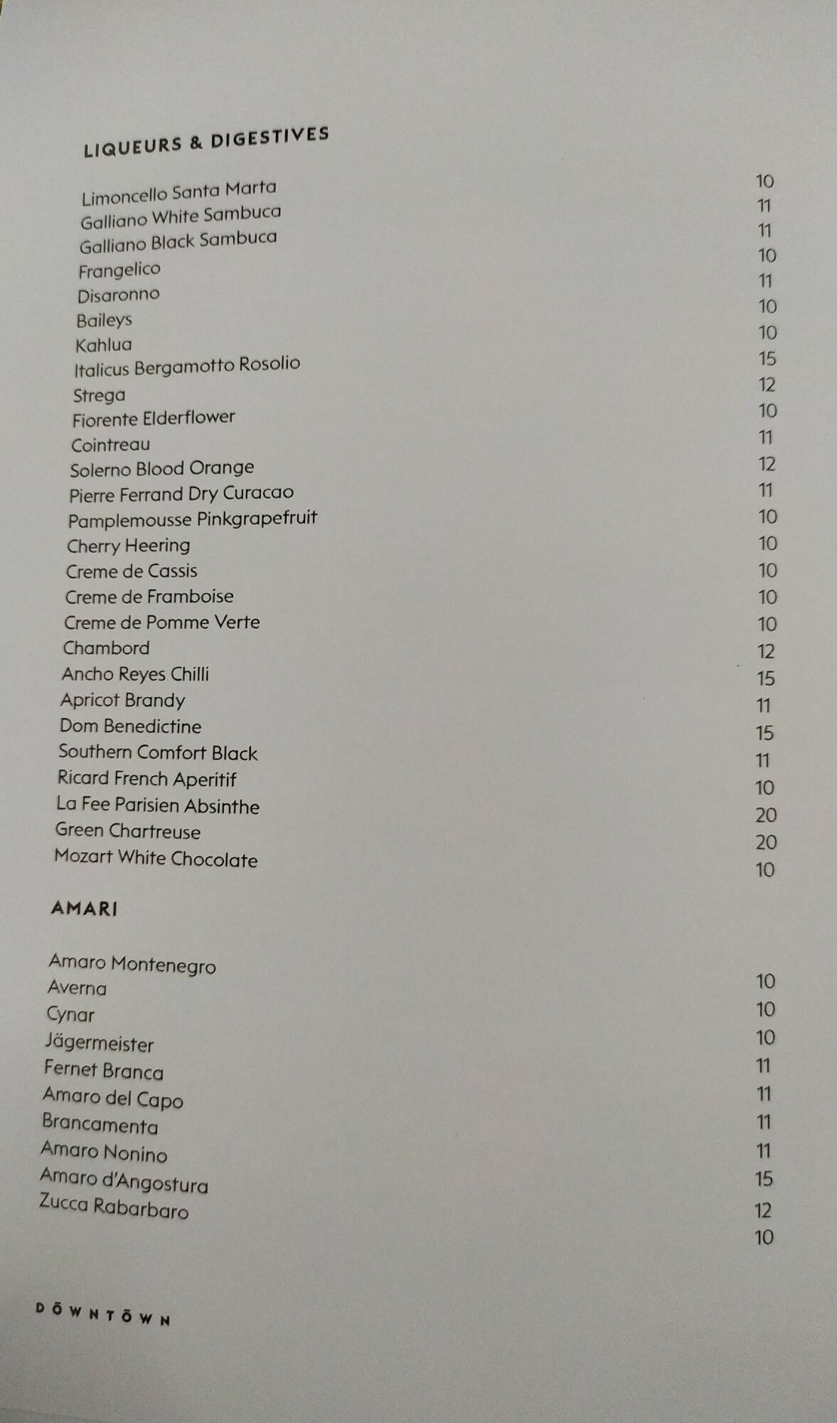 Menu at Matteo Downtown restaurant, Sydney