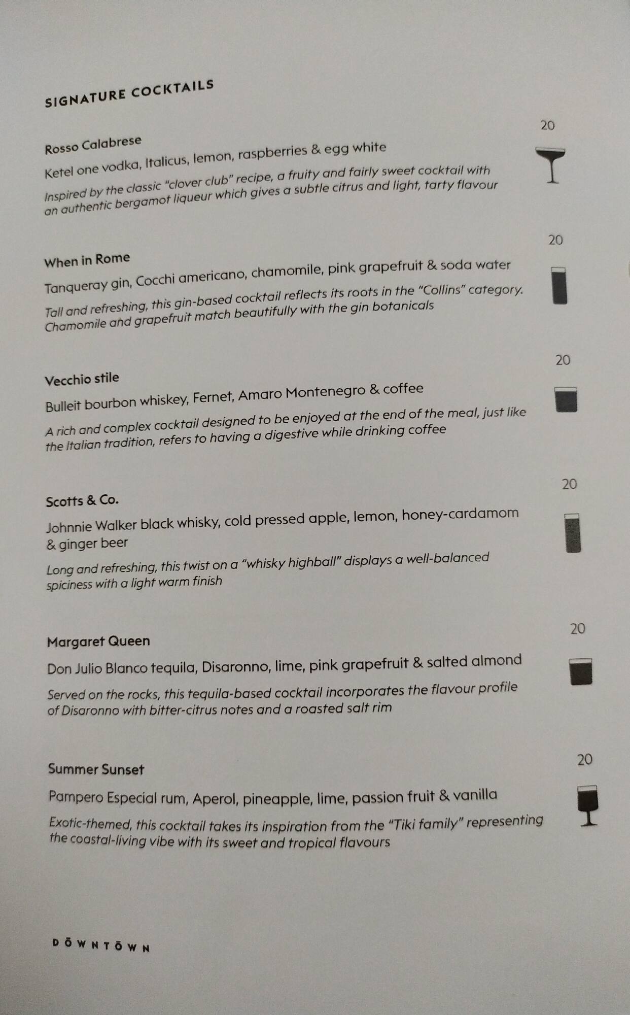 Menu at Matteo Downtown restaurant, Sydney