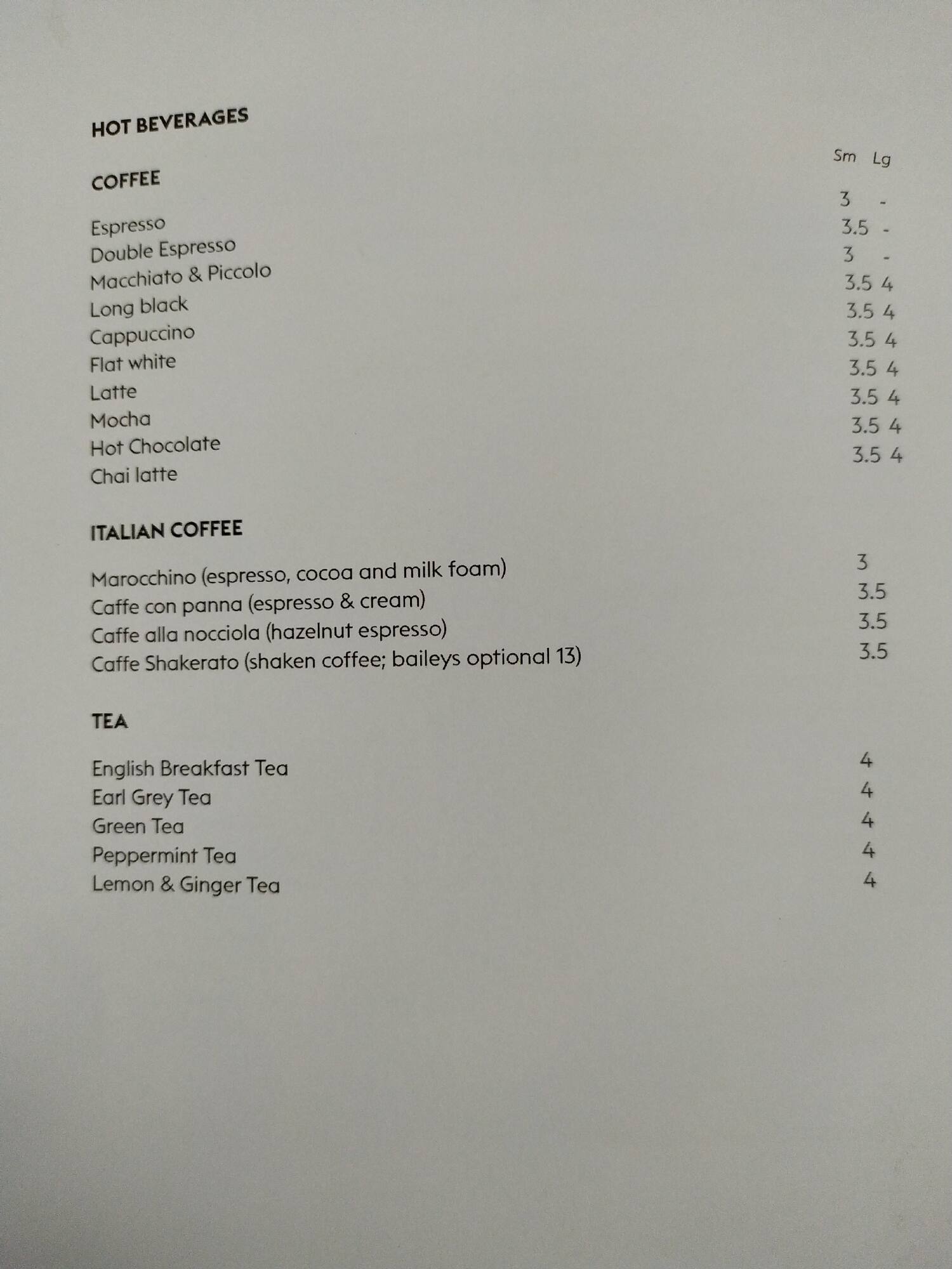 Menu at Matteo Downtown restaurant, Sydney