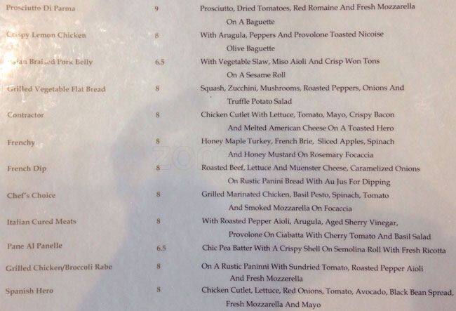 Menu at Panepinto Bakery, New York City