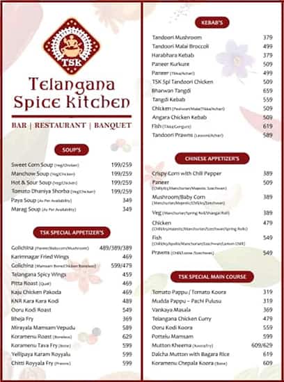 Menu of Telangana Spice Kitchen, Jubilee Hills, Hyderabad