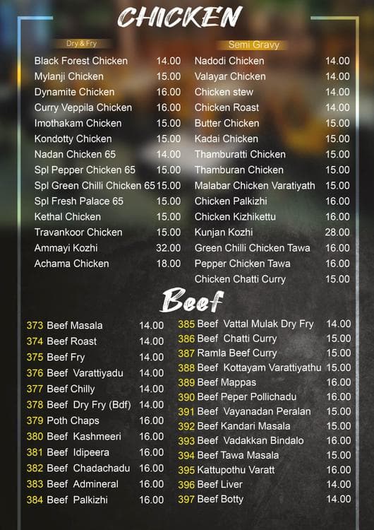 Menu of Fresh Palace Restaurant, Mussafah Sanaiya, Abu Dhabi