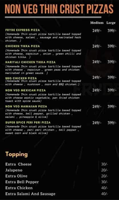 Menu at Fryde Rooftop Lounge, Kolkata