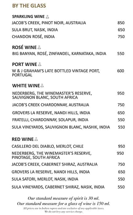 Menu of Drift - Taj Holiday Village Candolim, Candolim, Goa