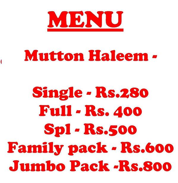 Menu of Just Haleem, Charminar, Hyderabad