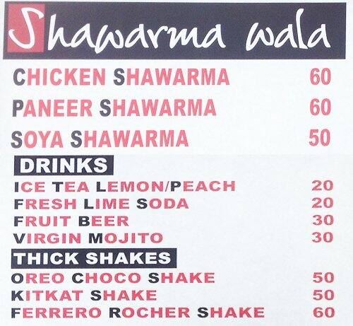 Shawarma Wala Menu, Menu for Shawarma Wala, Laxmi Nagar, New Delhi - Zomato