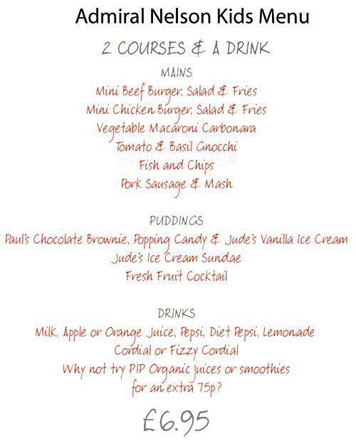 Menu at Admiral Nelson pub & bar, Twickenham