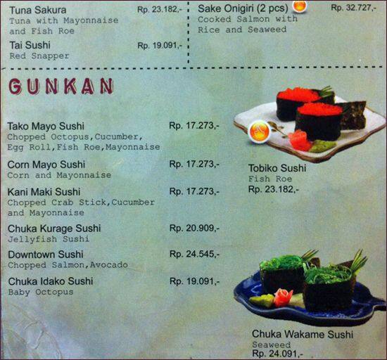 Menu at Ichiban Sushi restaurant, Jakarta, Jl. Boulevard Bar. Raya No.6A