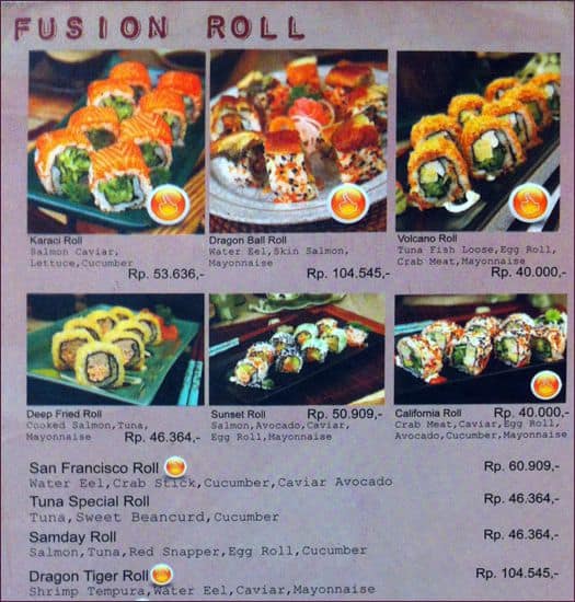 Menu at Ichiban Sushi restaurant, Jakarta, Jl. Boulevard Bar. Raya No.6A