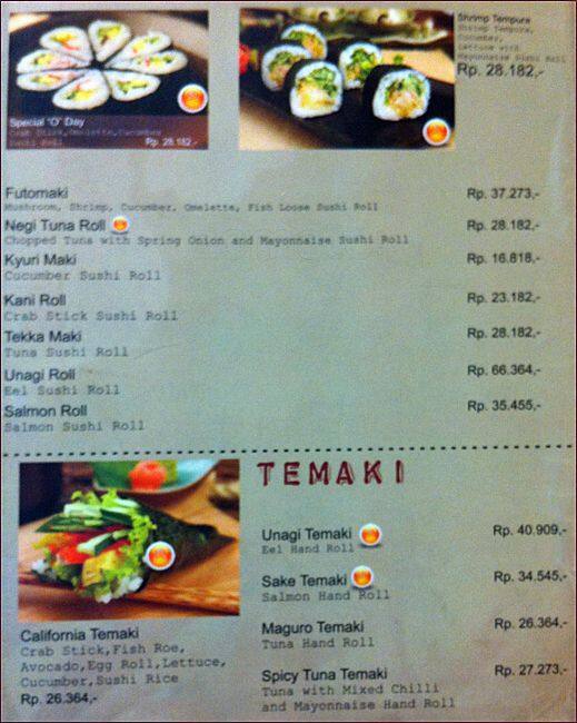 Menu at Ichiban Sushi restaurant, Jakarta, Jl. Boulevard Bar. Raya No.6A