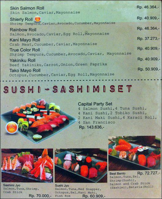 Menu at Ichiban Sushi restaurant, Jakarta, Jl. Boulevard Bar. Raya No.6A