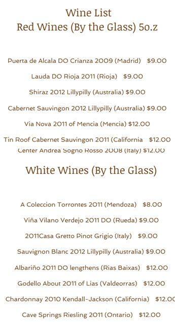 Menu at LaVinia Restaurant, Toronto