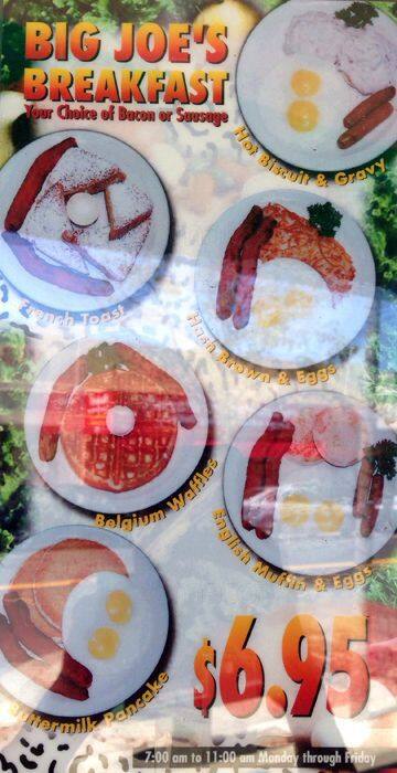 Menu at Big Joe's 8 restaurant, San Bruno