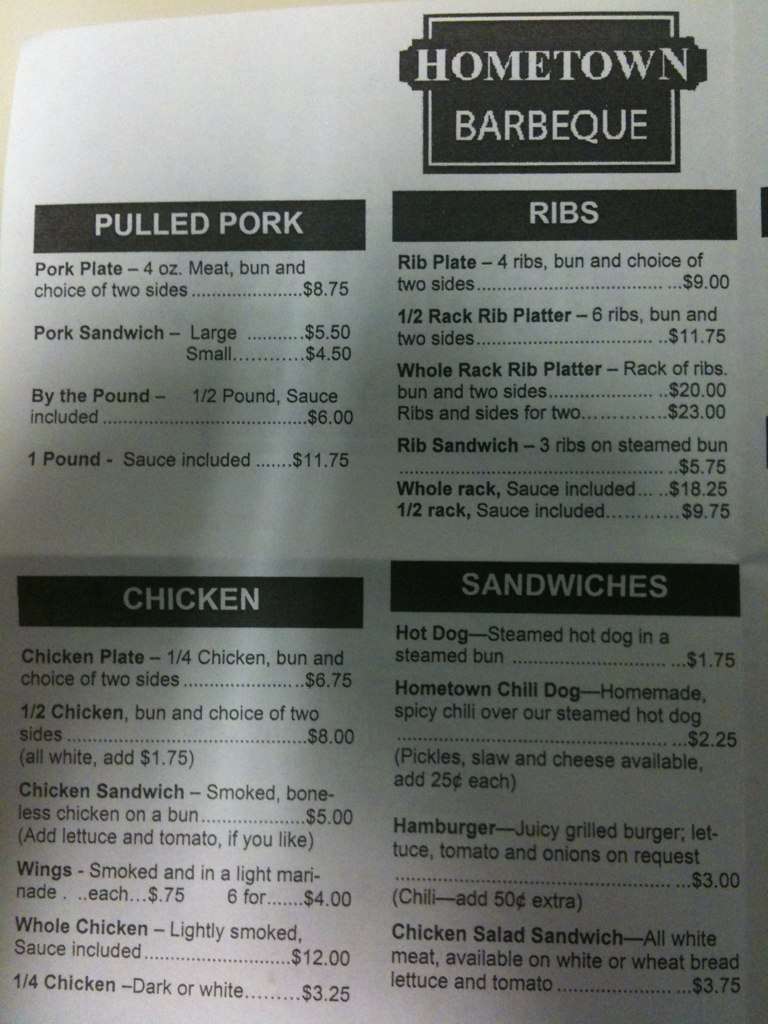 Menu at Hometown Barbeque, Lawrenceville