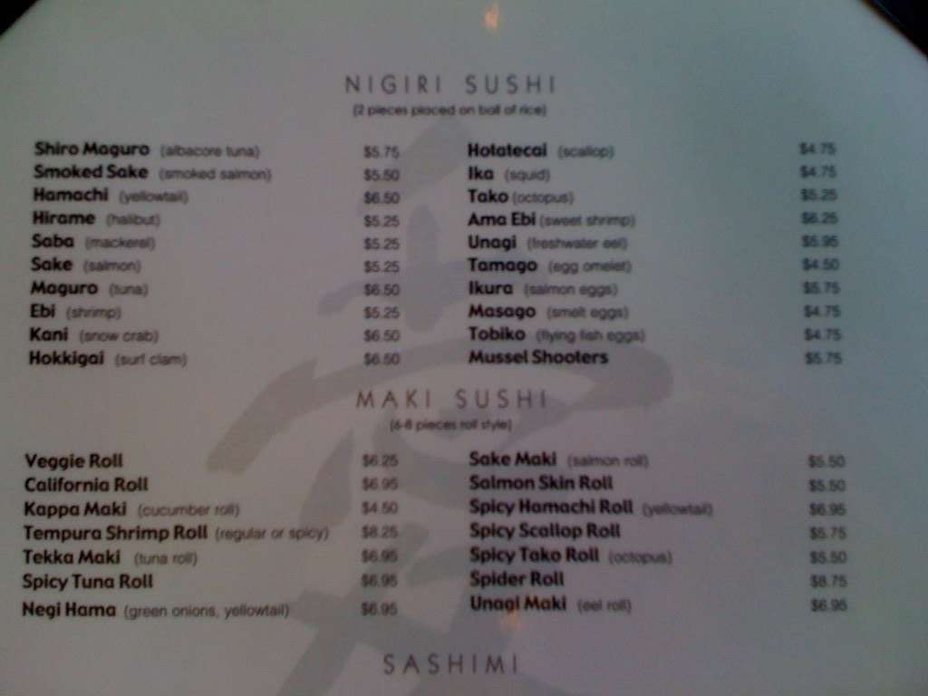 Menu at Happy Sumo restaurant, Salt Lake City, 153 S Rio Grande St