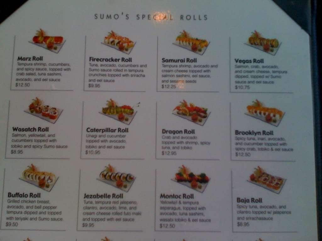 Menu at Happy Sumo restaurant, Salt Lake City, 153 S Rio Grande St