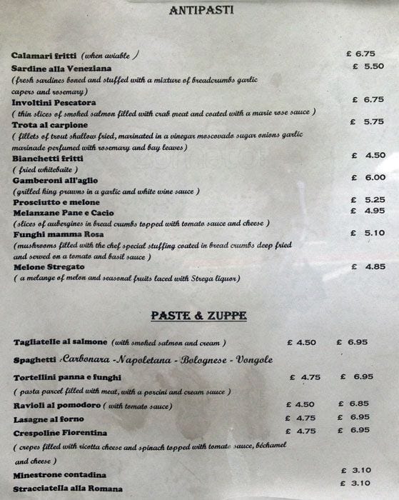 Menu at Santini's Restaurant, Kenley, 64 Godstone Rd