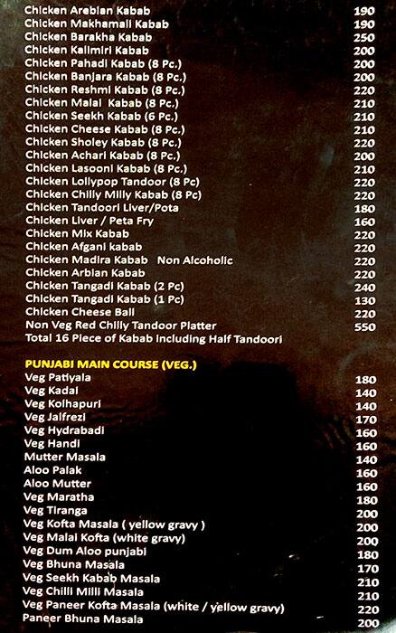 Menu at Asian Chilli, Mumbai