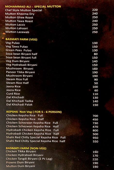 Menu at Asian Chilli, Mumbai