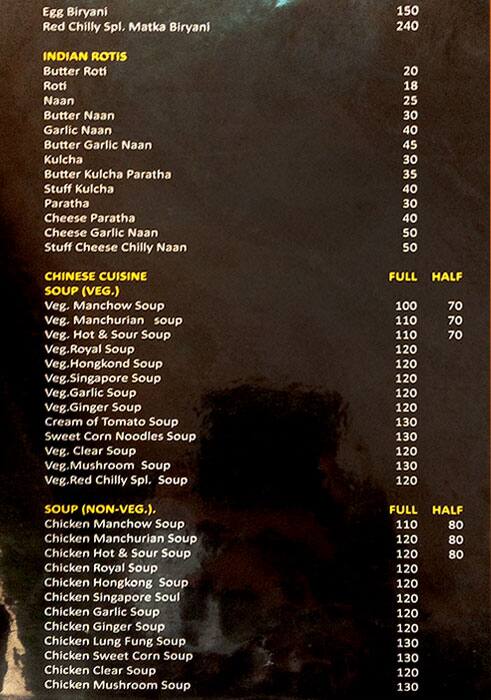 Menu at Asian Chilli, Mumbai