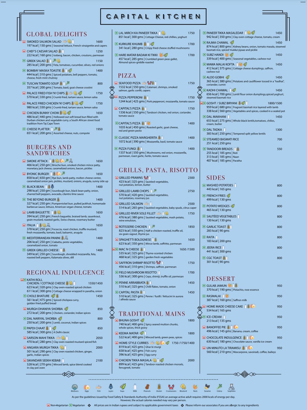 Menu of Capital Kitchen - Taj Palace, Chanakyapuri, New Delhi
