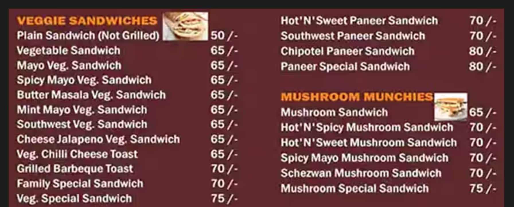 Menu of Indian Sandwich Co Desi Sandwiches Reimagined, CBD-Belapur, Navi Mumbai
