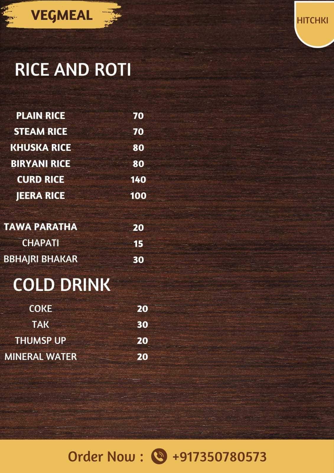 Menu of Hitchki, Dhankawadi, Pune