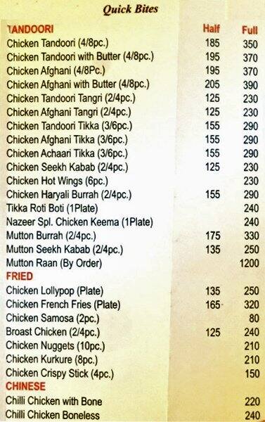 Nazeer Foods Menu, Menu for Nazeer Foods, Vaishali, Ghaziabad - Zomato