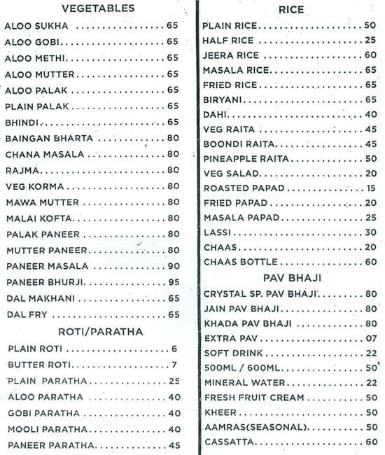 Crystal Menu, Menu for Crystal, Chowpatty, Mumbai - Zomato