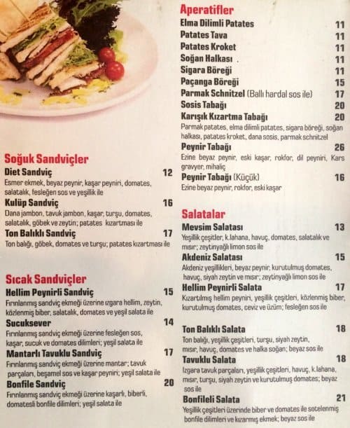 Menu at Trip V2.0, Istanbul