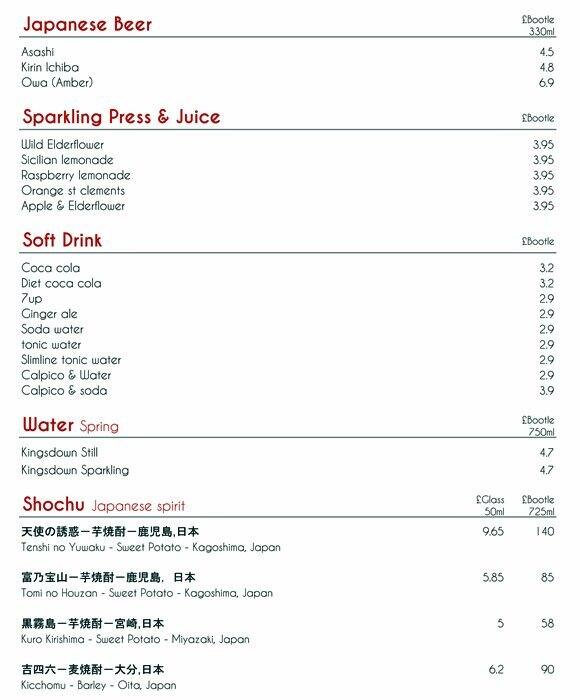 Menu at Gochisou sushi and bento restaurant, London, Unit 1B