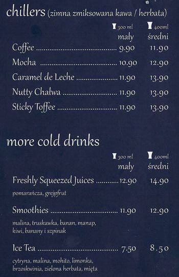 Menu at Camille cafe, Warsaw