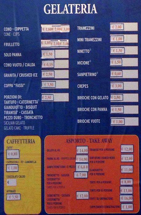 Menu at Gelateria Fassi - Gelato artigianale a Roma dal 1880 desserts, Rome