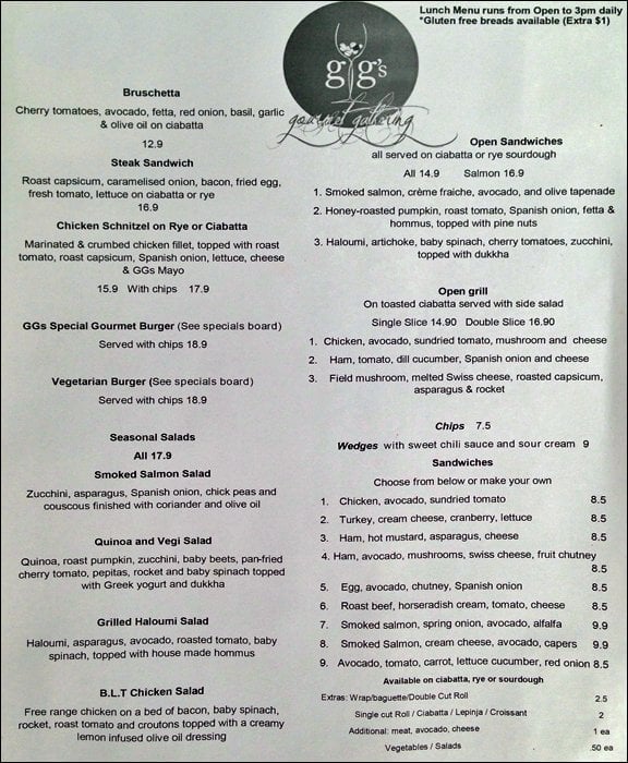 Menu at GG's Cafe Dulwich, Dulwich, 68 Dulwich Ave