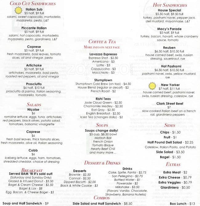 Menu at New York Deli cafe, Chicago, North Clark Street