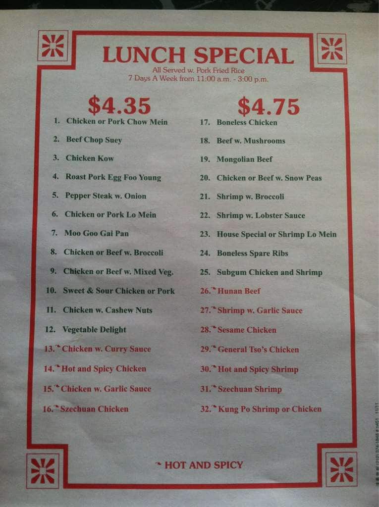 Menu at New Dragon restaurant, Valparaiso