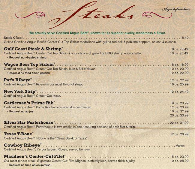 Menu at Saltgrass Steak House steakhouse, Waco