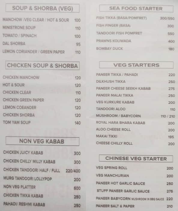 Menu of Royal Orchid Family Restaurant, Malad West, Mumbai