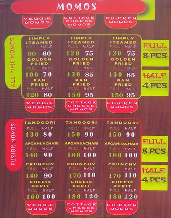 Menu of Kingdom Of Momos, Sector 43, Gurgaon