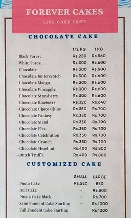 Menu of Forever Cakes, Vashi, Navi Mumbai